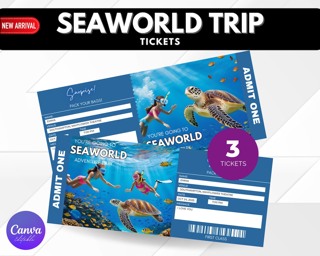 Seaworld Surprise Trip Reveal Ticket, Printable Surprise Sea World Gift ...