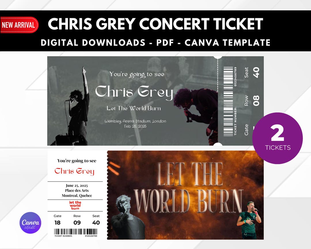 Chris Grey Concert Ticket Template, Concert Ticket Stub Gift Souvenir ...