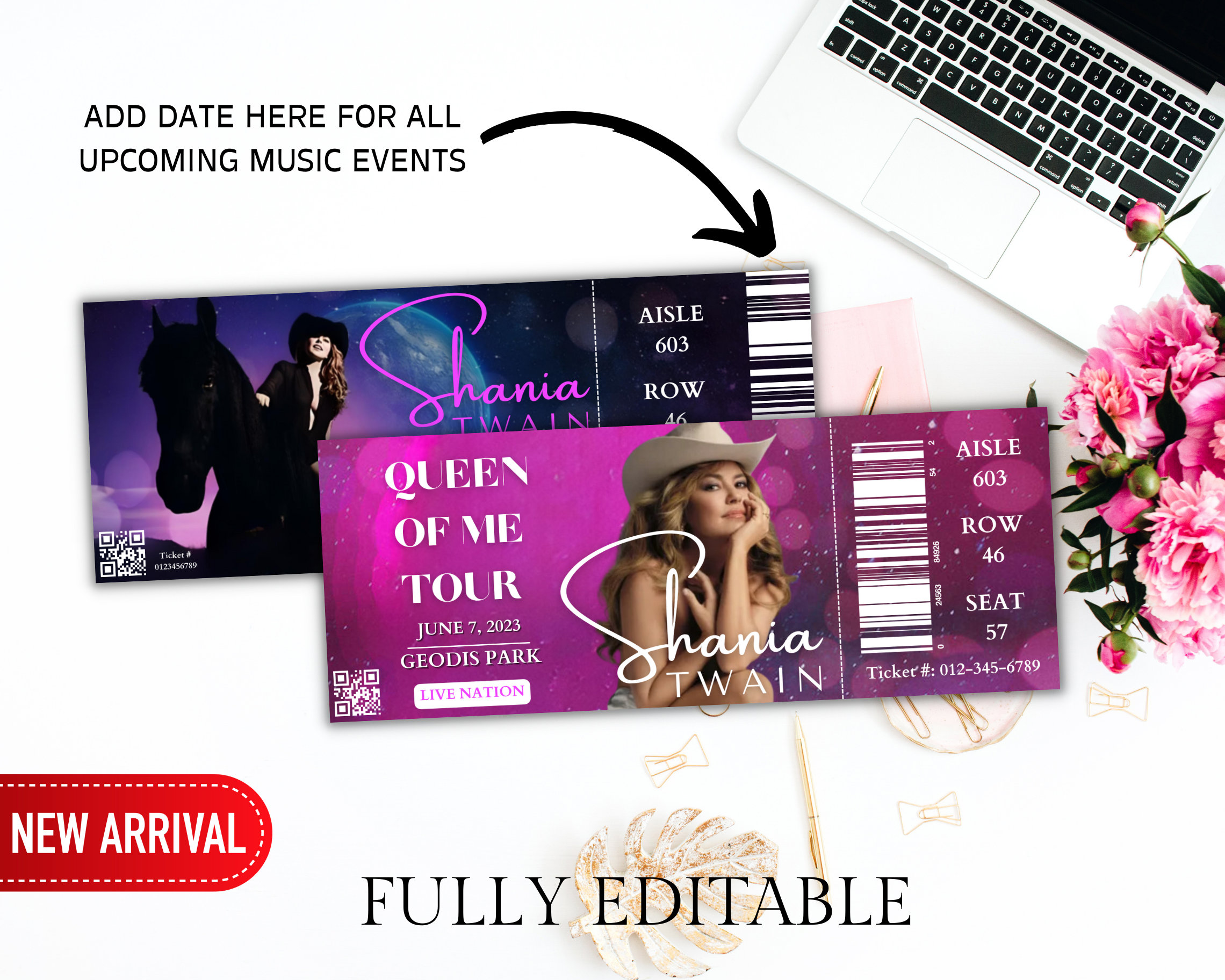 Editable Concert Ticket Template, Ticket Bundle, Event Ticket, Custom ...