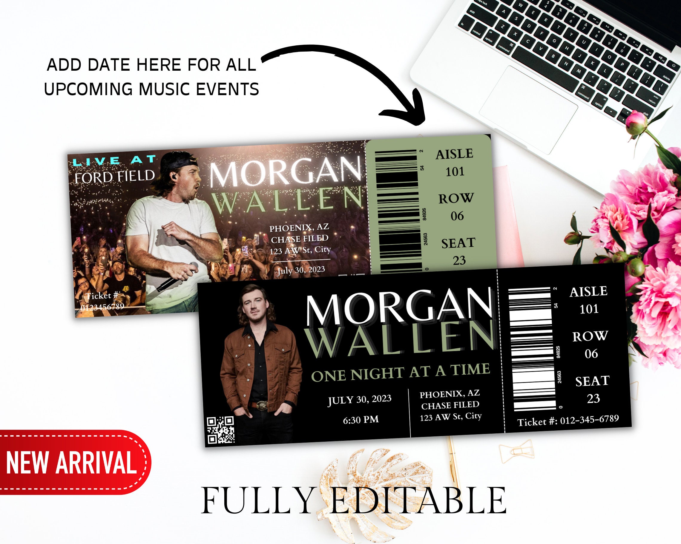 Editable Concert Ticket Template, Ticket Bundle, Event Ticket, Custom ...