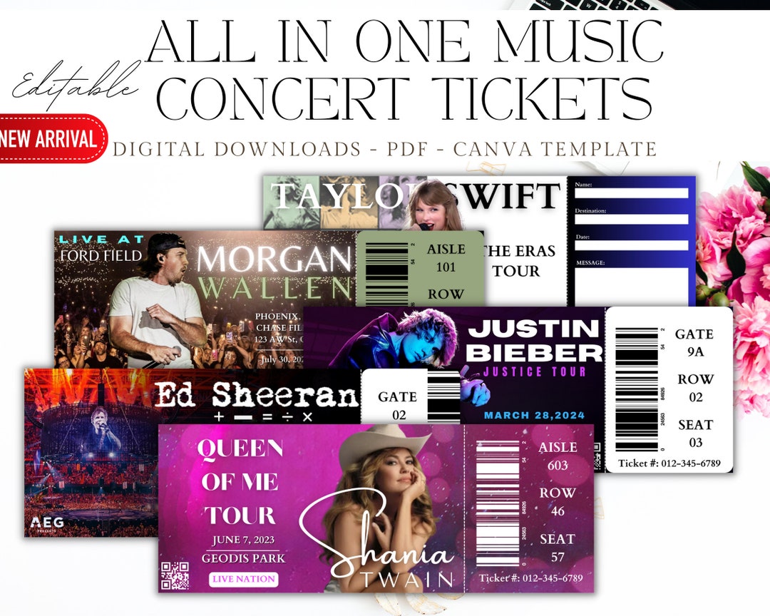 All in One Concert Tickets, Concert Ticket Gift, Editable Music Concert ...