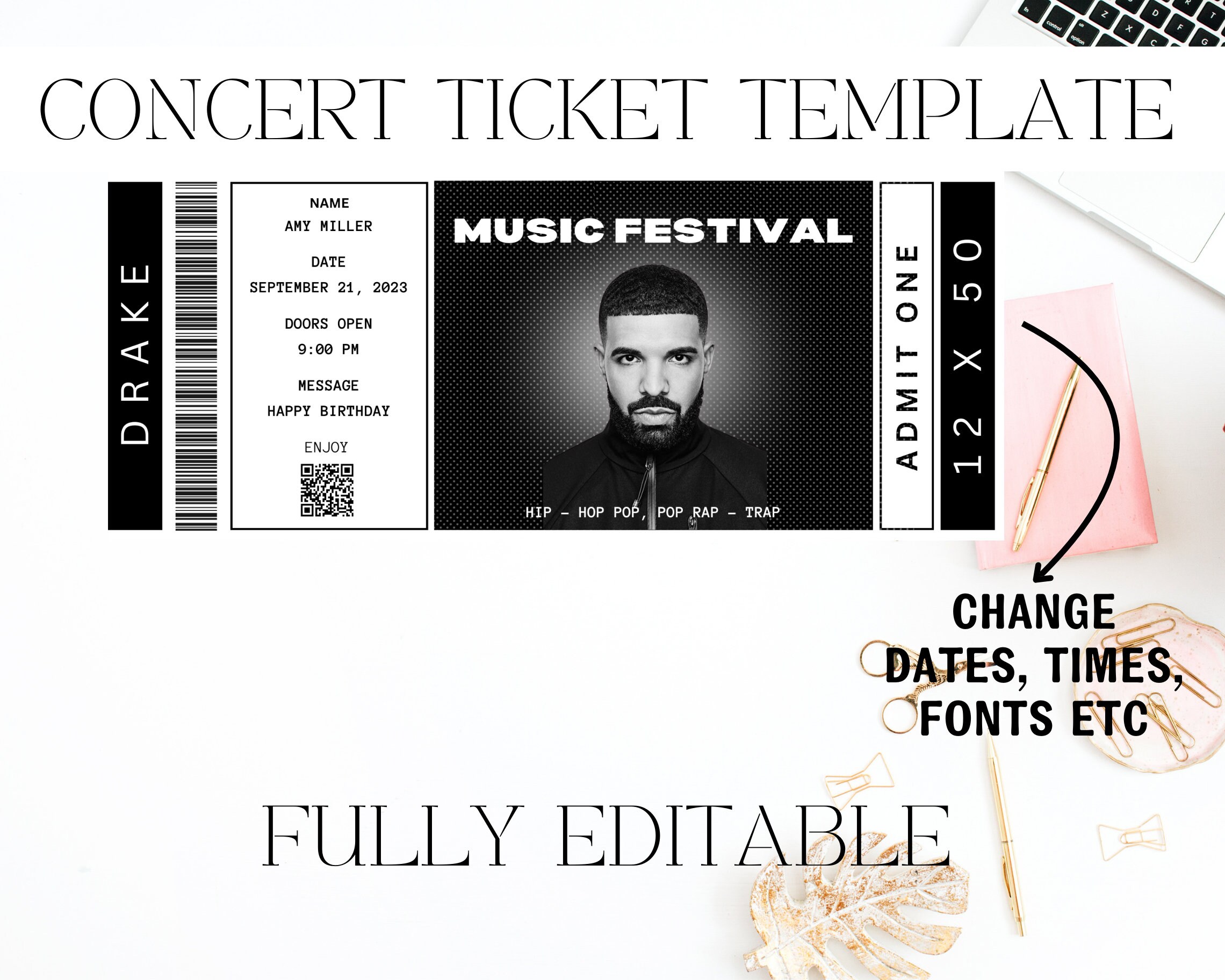 Editable Concert Ticket, Concert Ticket Template, Surprise Ticket ...