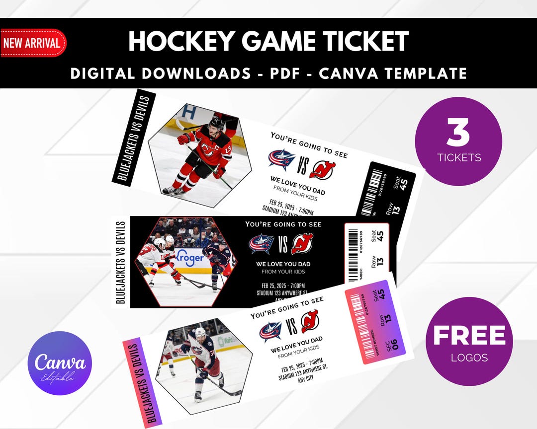 Editable Hockey Game Ticket Template, Custom Hockey Surprise Game ...
