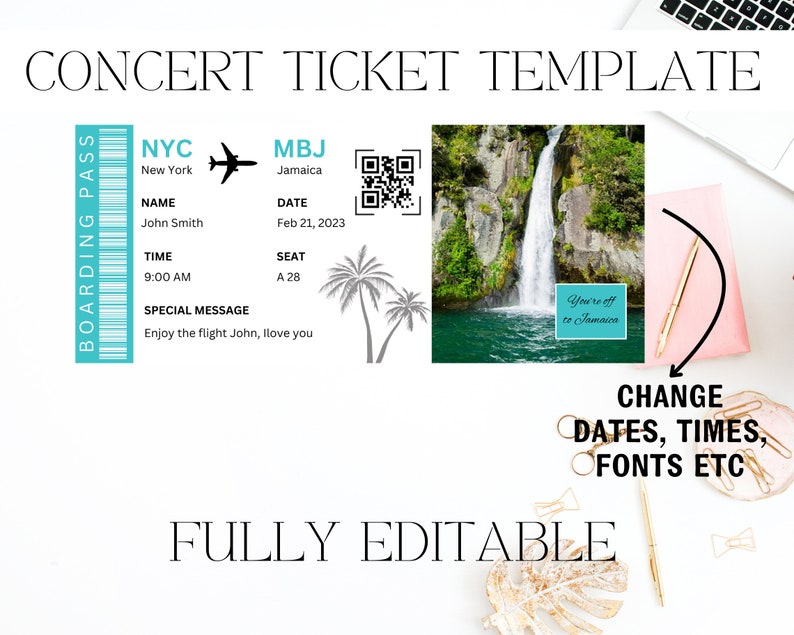 Editable Boarding Pass Ticket Template, Surprise Trip Ticket, Canva ...