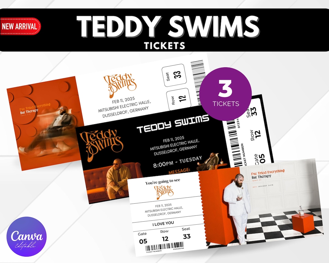 Editable Teddy Swims Concert Ticket Template 2025, Teddy Swims Ticket ...