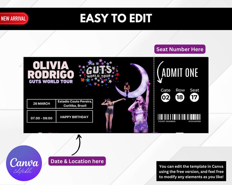 Olivia Rodrigo Concert Ticket, Guts World Tour, Keepsake Memorabilia ...