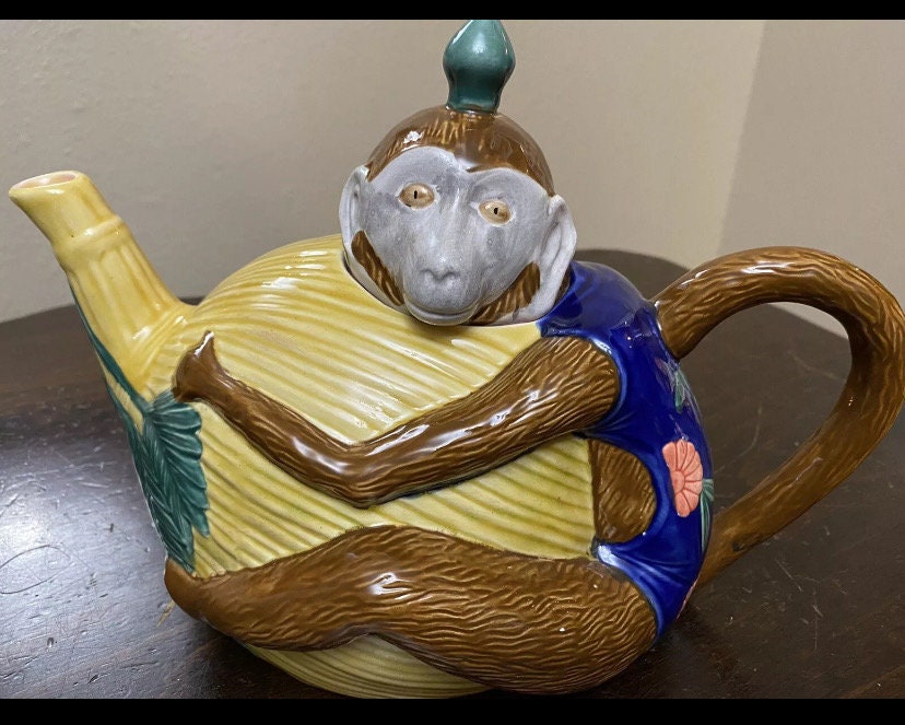 Monkey Teapot Majolica Asian Ceramic Minton Style Pottery Handcraft ...