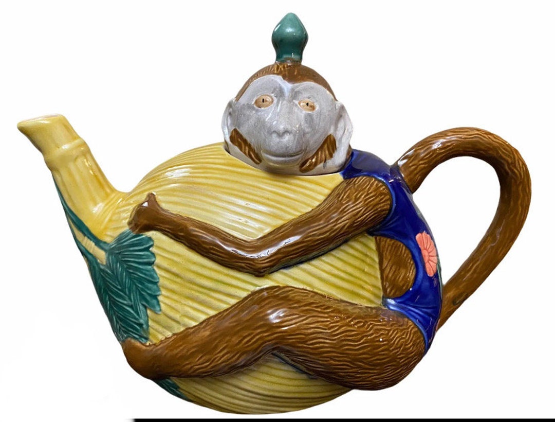 Monkey Teapot Majolica Asian Ceramic Minton Style Pottery Handcraft ...