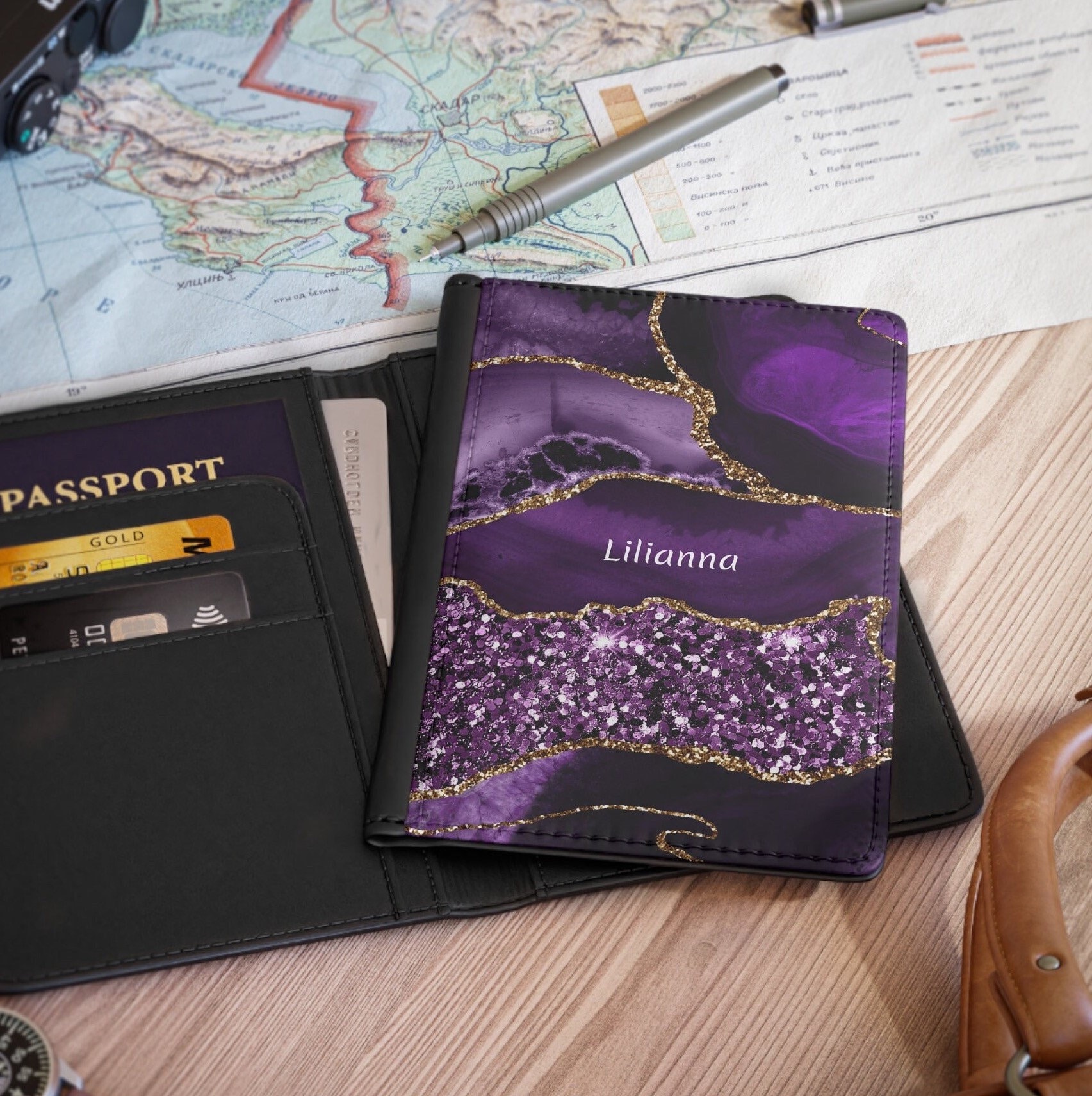 Purple Passport Holder Personalized - Geode Agate Custom Travel Gift ...