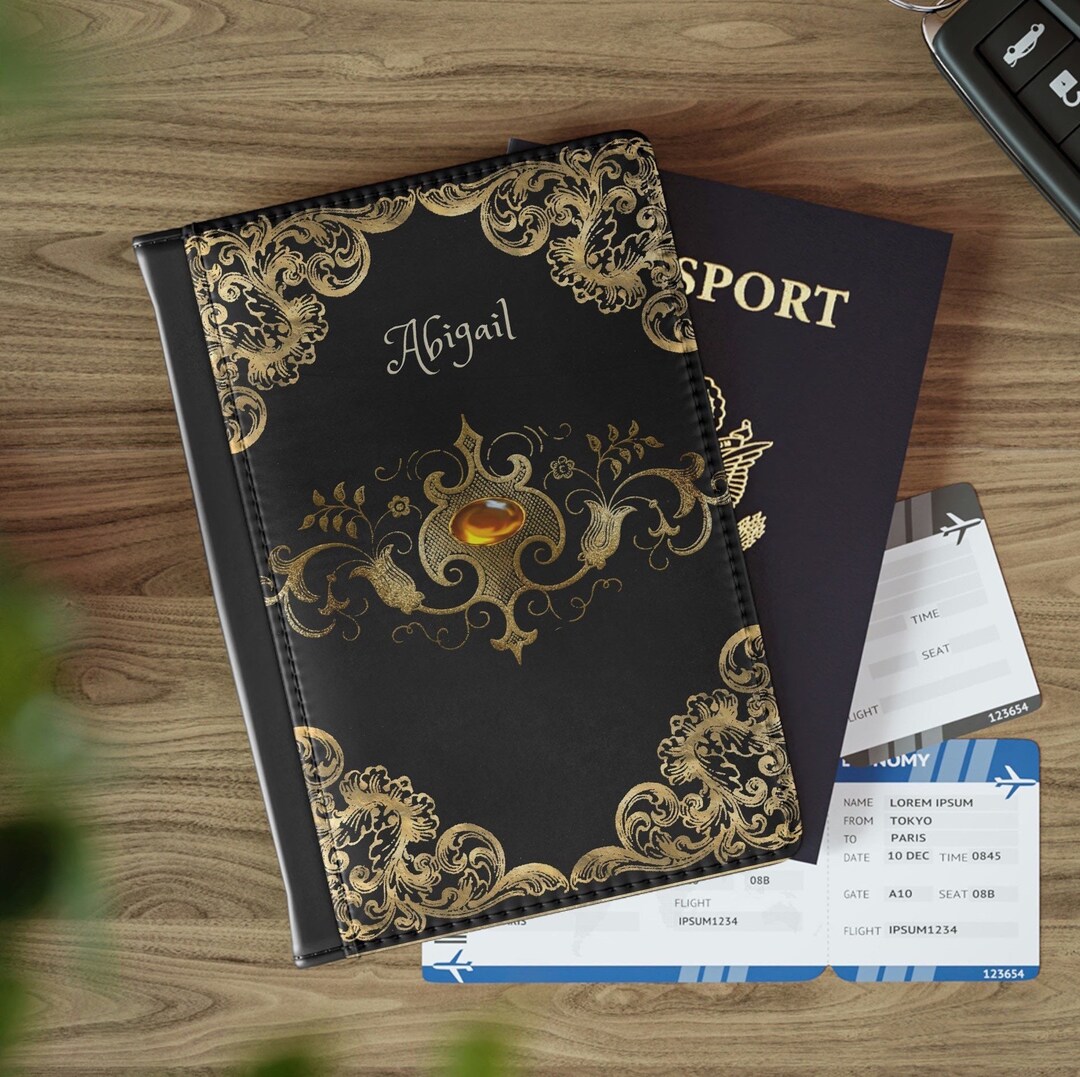 Black and Gold Passport Holder - Personalized Passport Wallet Gilded ...