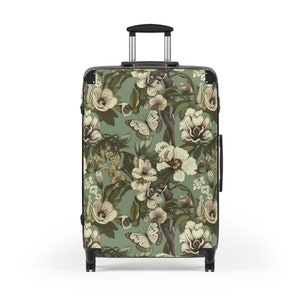 Floral Suitcase - in 3 Sizes, Sage Green Suitcase, Butterfly, Luggage ...