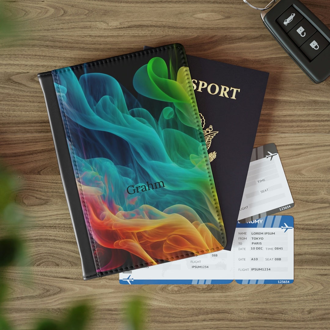 Flames Passport Wallet for Men - Colorful Fire Passport Holder Faux ...