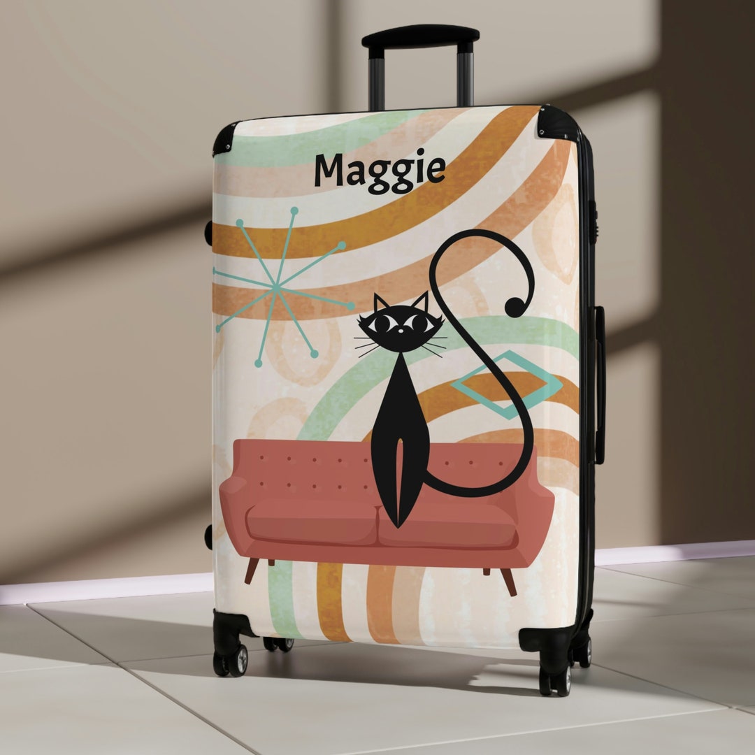 Atomic Cat Suitcase - Groovy Custom Mid Century Modern Cat Luggage With ...
