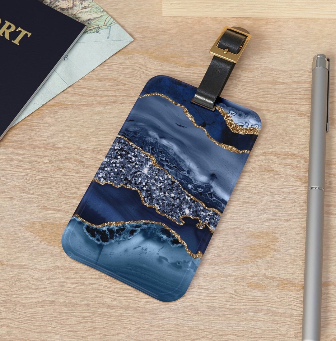 Blue Luggage Tag - Agate Geode, Suitcase Tag, Custom Luggage Tags for ...