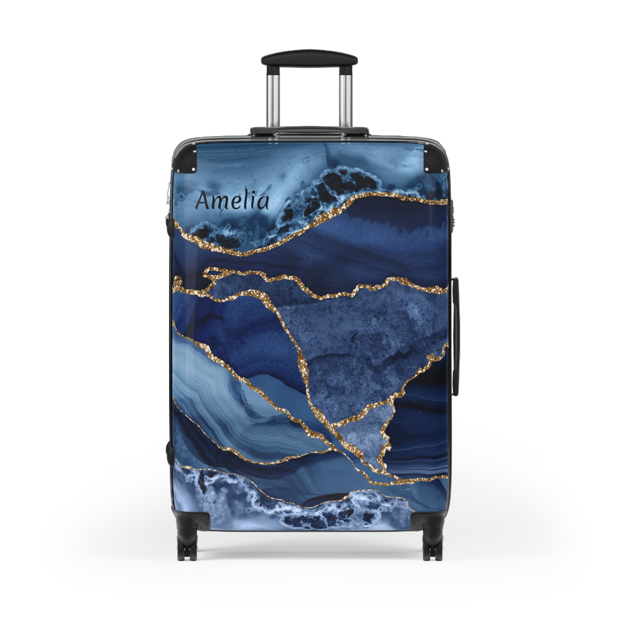 Blue Suitcase Personalized Marble Luggage Geode Agate Travel - Etsy