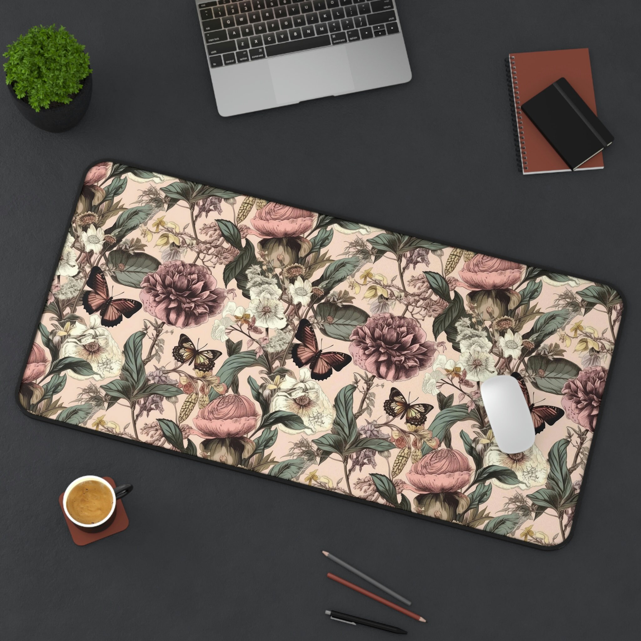 Cottagecore Desk Pad Wildflower Desk Mat, Butterfly, Floral, Vintage ...