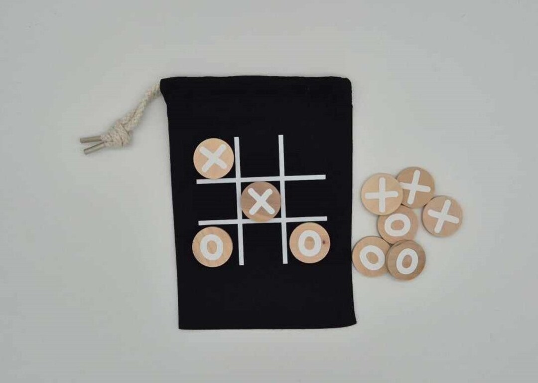 Tic Tac Toe Game Wooden Buttons in Black Drawstring Bag - Etsy