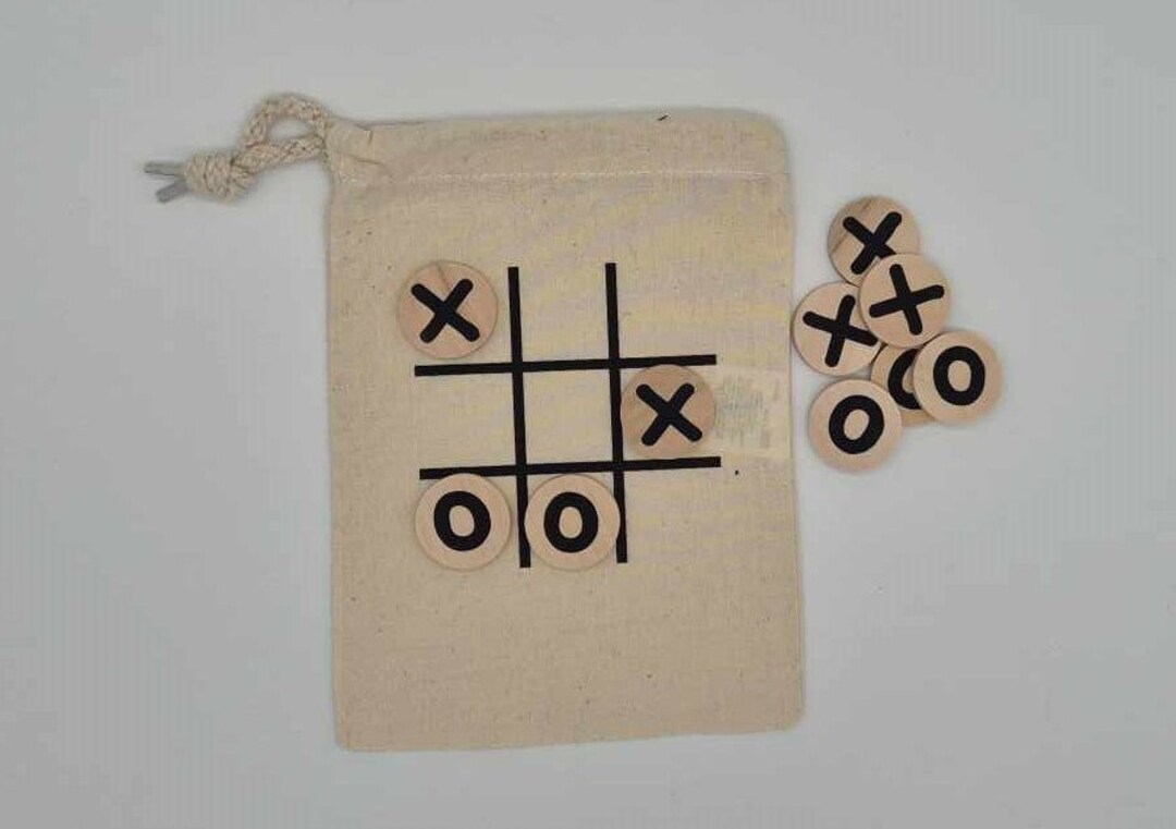 Tic Tac Toe Game Wooden Buttons in White Drawstring Bag - Etsy