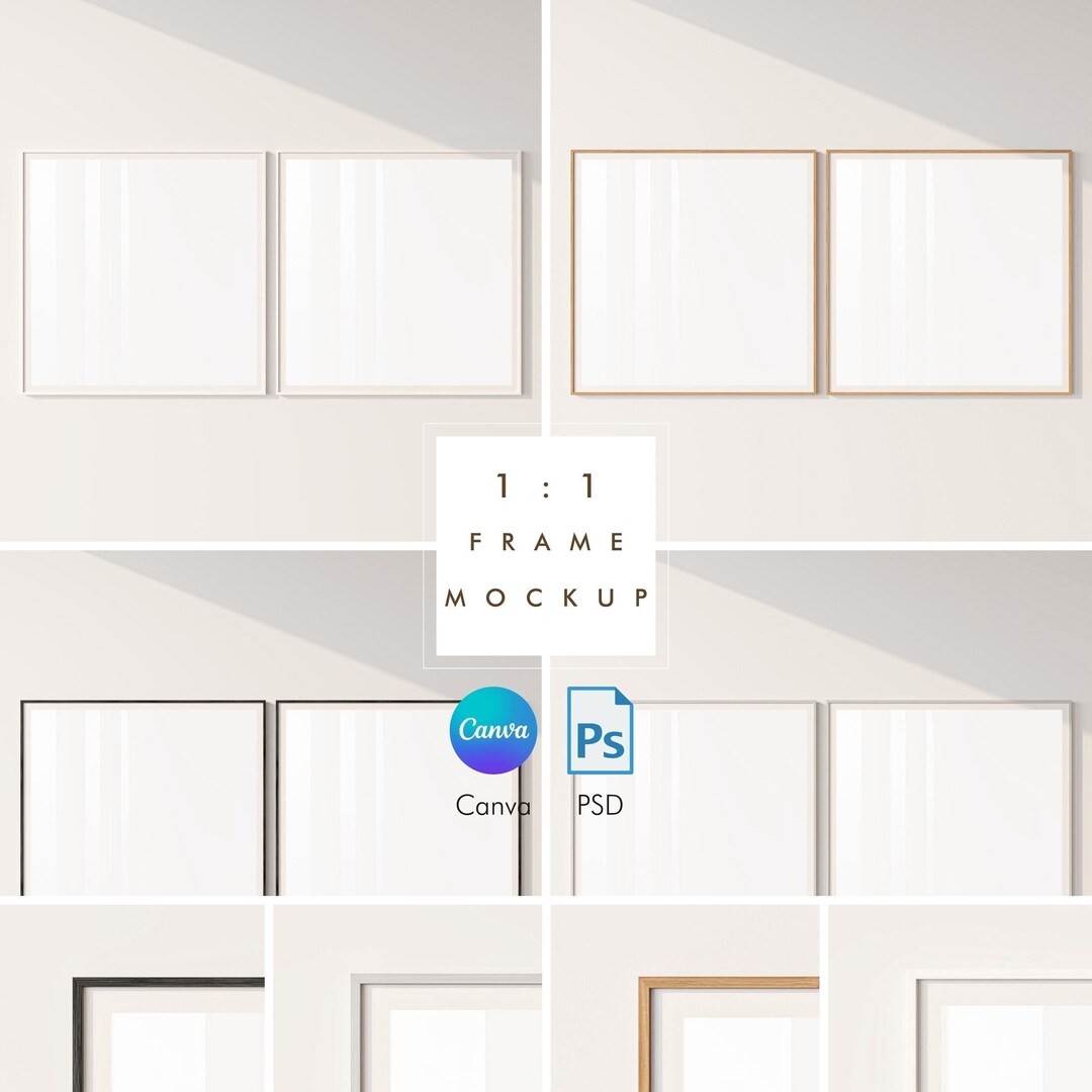 1:1 Frame Mock up Bundle, Canva Template, PSD, 4 Frame Color Option ...