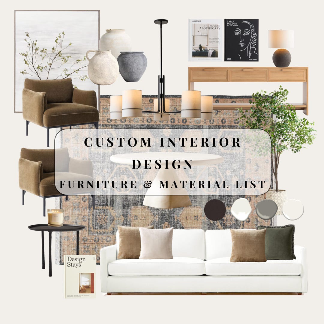 Custom Interior Design Shopping List, Material List Moodboard, One Room ...