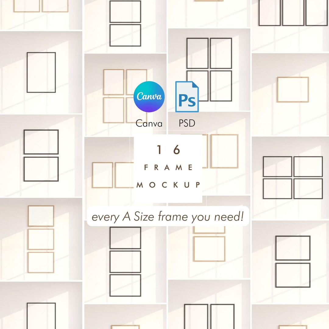 A Paper 16 Frame Mockup Bundle CANVA PSD Black Frame Option Wood Frame ...