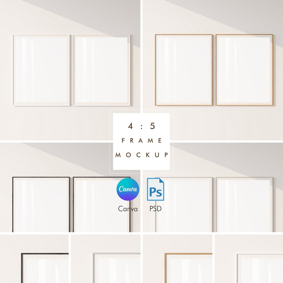 4:5 Frame Mock up Bundle, Canva Template, PSD, 4 Frame Color Option ...
