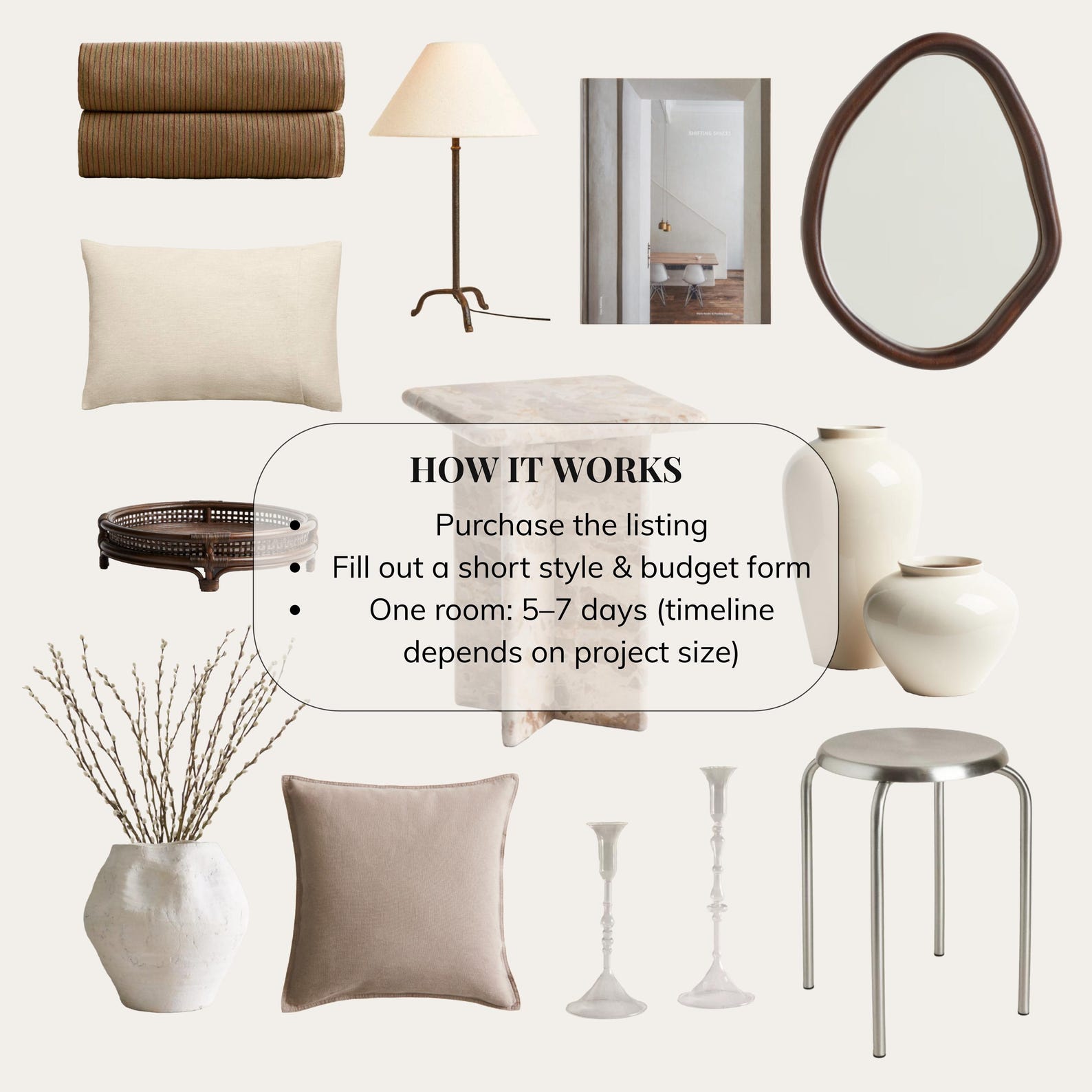 Custom Interior Design Shopping List, Material List Moodboard, One Room ...