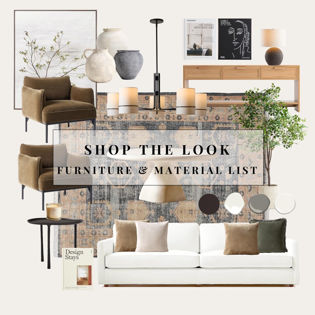 Living Room Shopping List Material List Moodboard, Modern Transitional ...