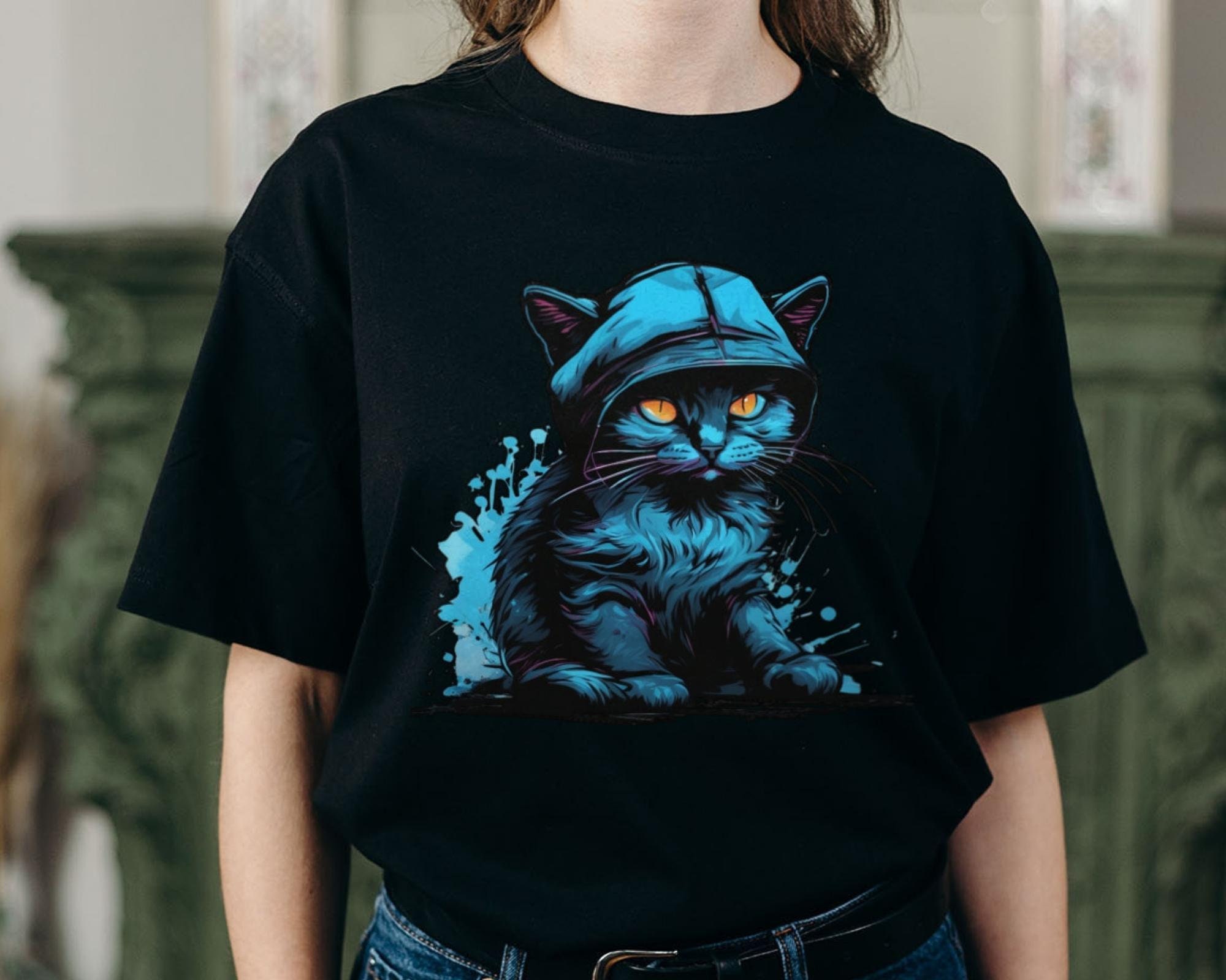 Blue Cute Cat Shirt Png Files for Sublimation Shirt Designs Streetwear ...