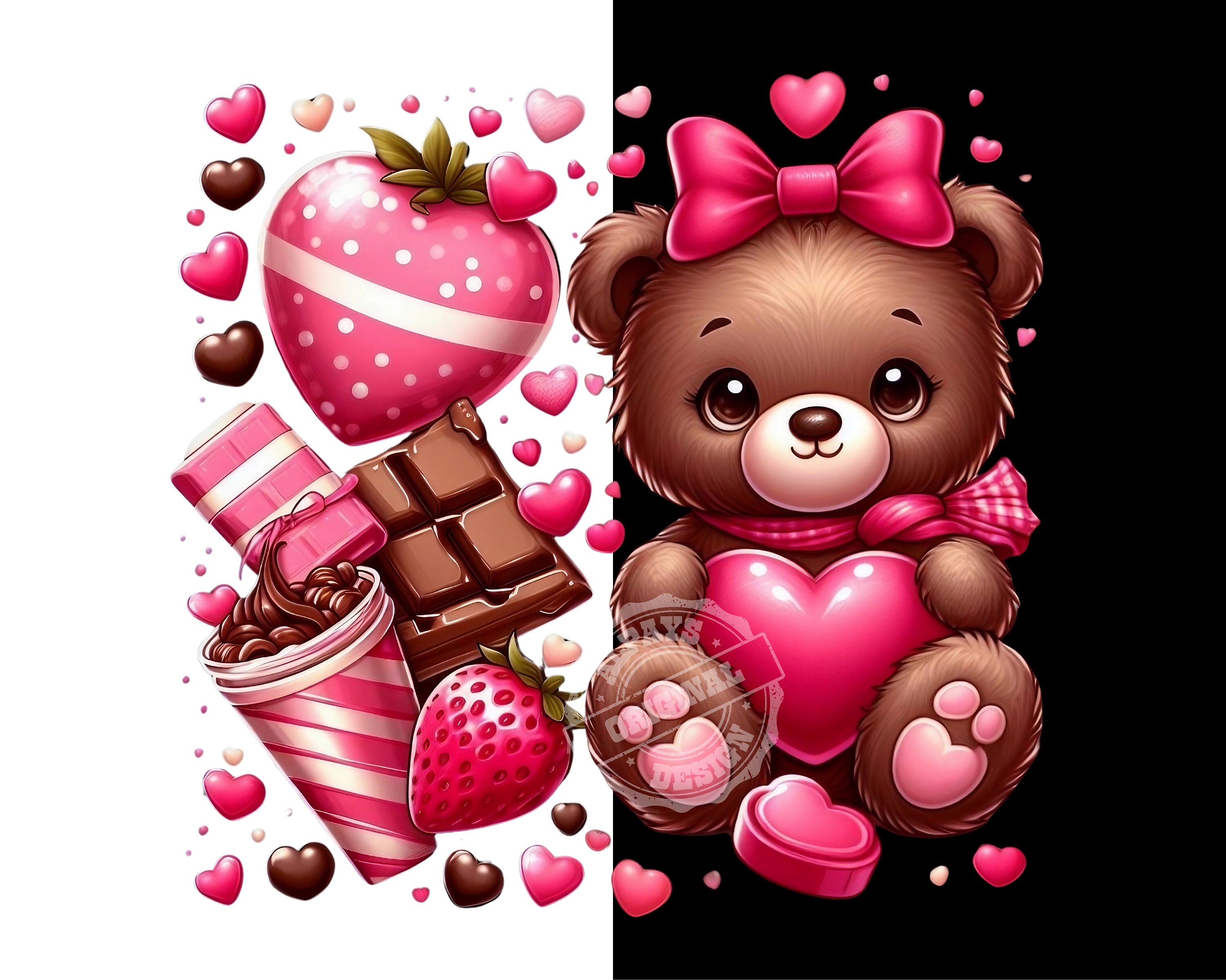 Valentine Teddy Bear PNG, Chocolate & Hearts Clipart (digital Download ...