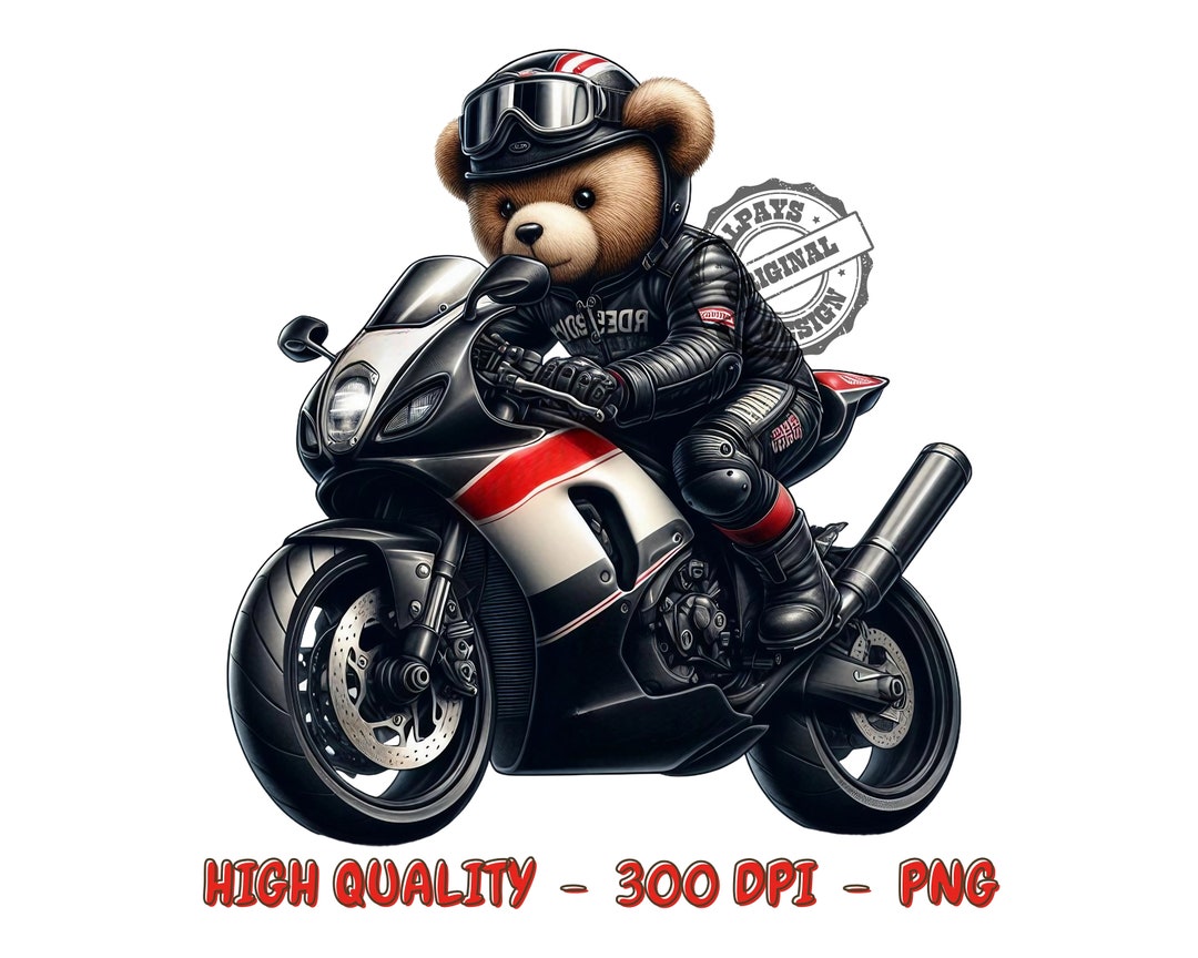 Motorcycle Driver Teddy Bear Png for Shirt Designs Dtf Designs Racing ...