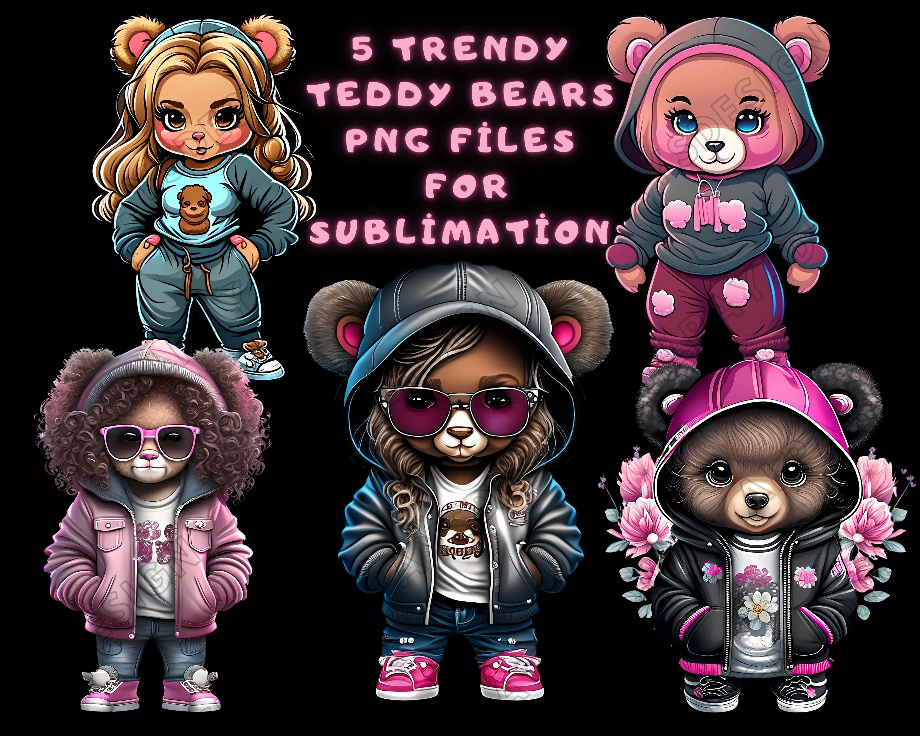 5 Trendy Teddy Bear Png Files for Sublimation Shirt Sublimation Png for ...