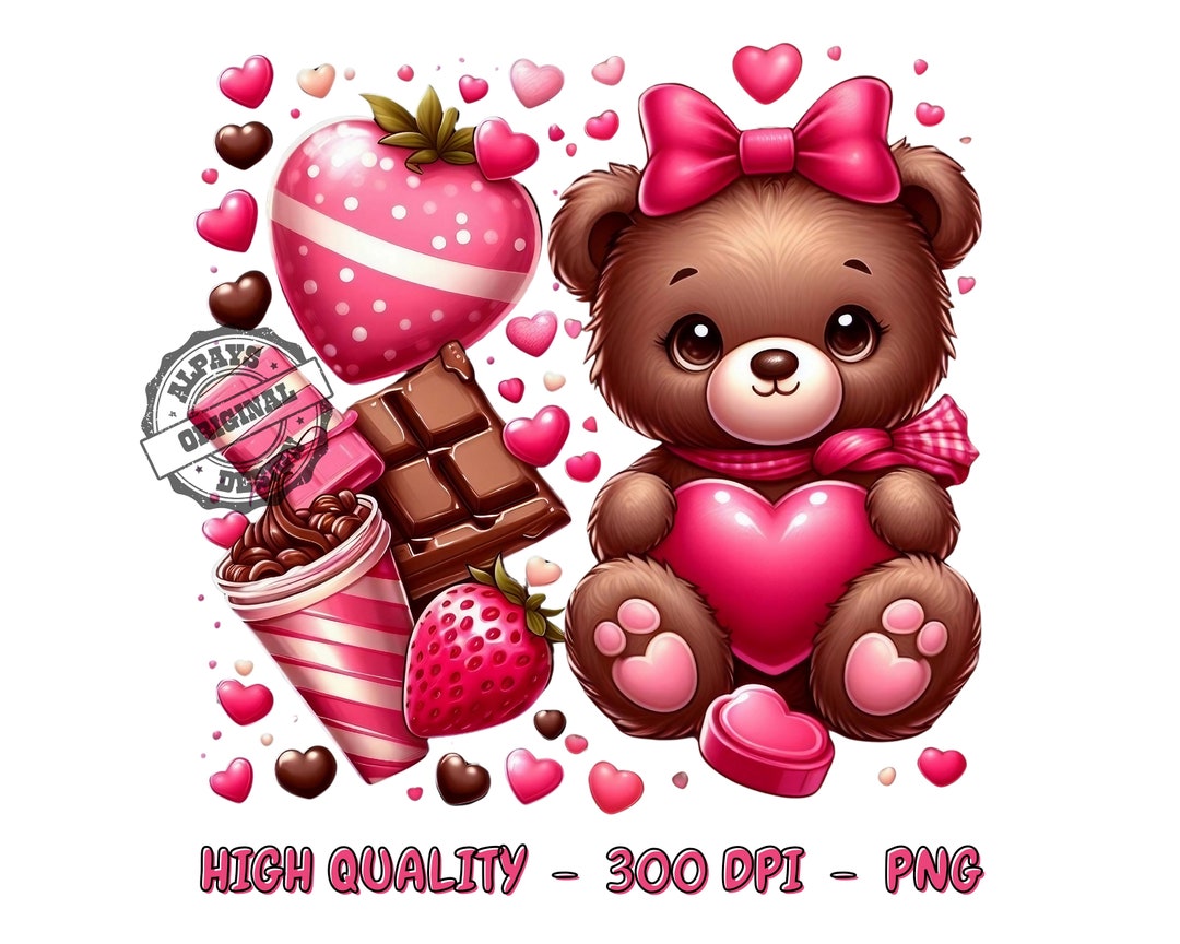Valentine Teddy Bear PNG, Chocolate & Hearts Clipart (digital Download ...