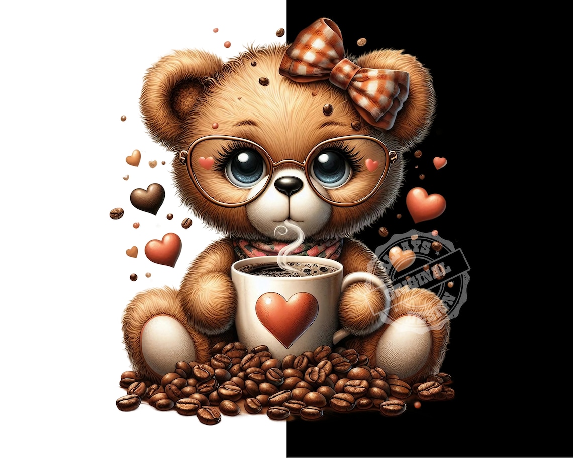 Coffee Lover Cute Teddy Bear PNG Designs Coffee Shirt Sublimation ...