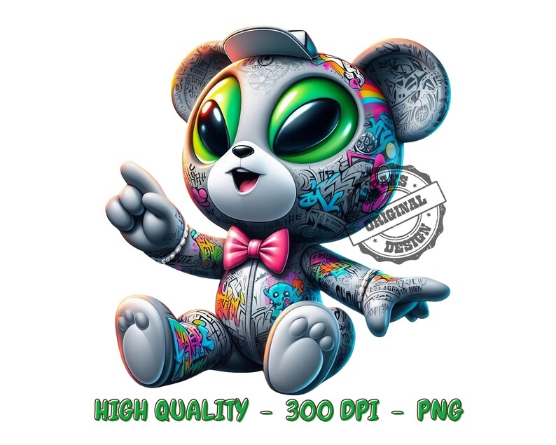Graffiti Alien Teddy Bear PNG Designs for Sshirt, Tshirt Design ...