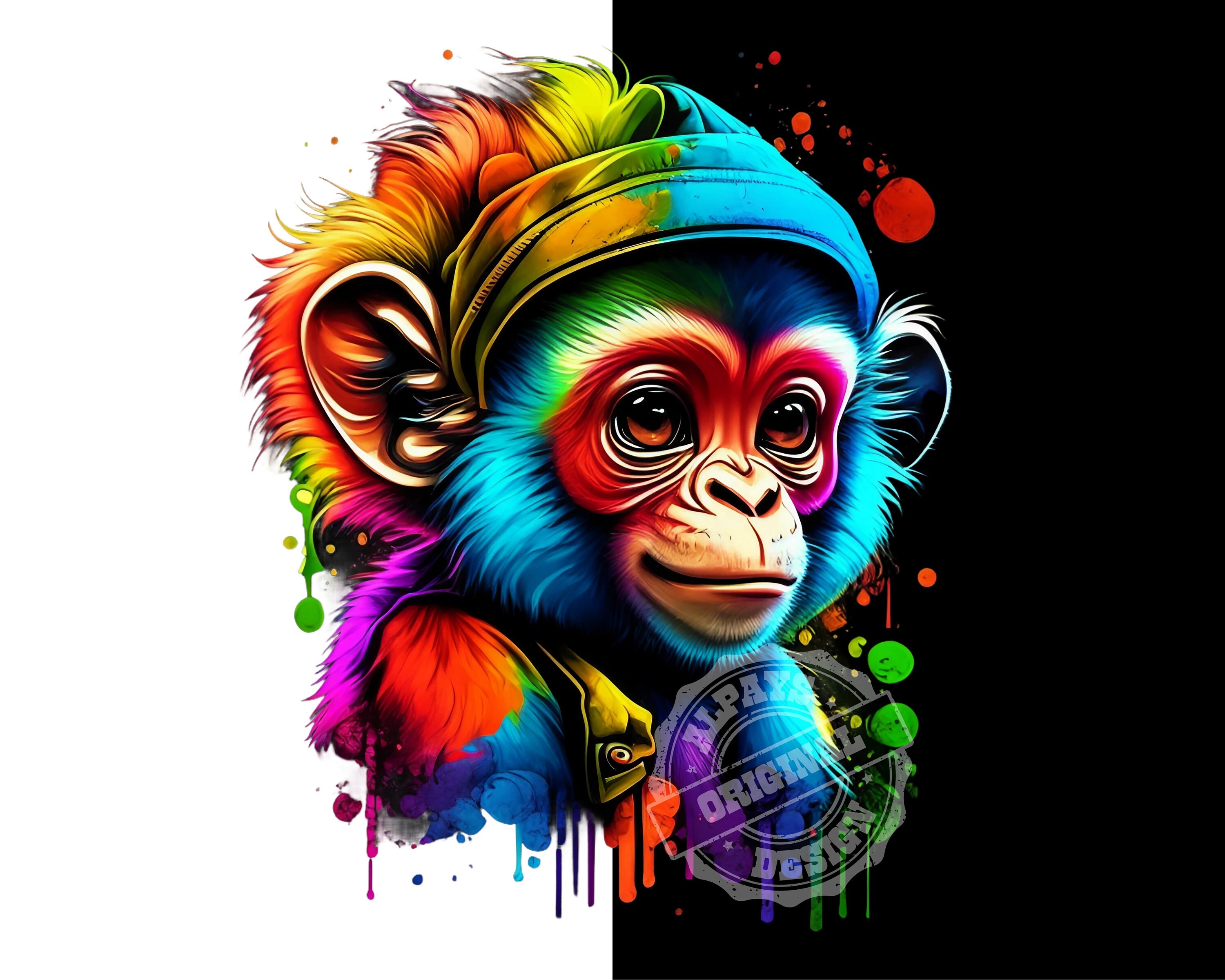 Colorful Monkey PNG Sublimation Designs, PNG Designs, T Shirt Design ...