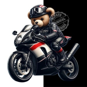 Motorcycle Driver Teddy Bear Png for Shirt Designs Dtf Designs Racing ...
