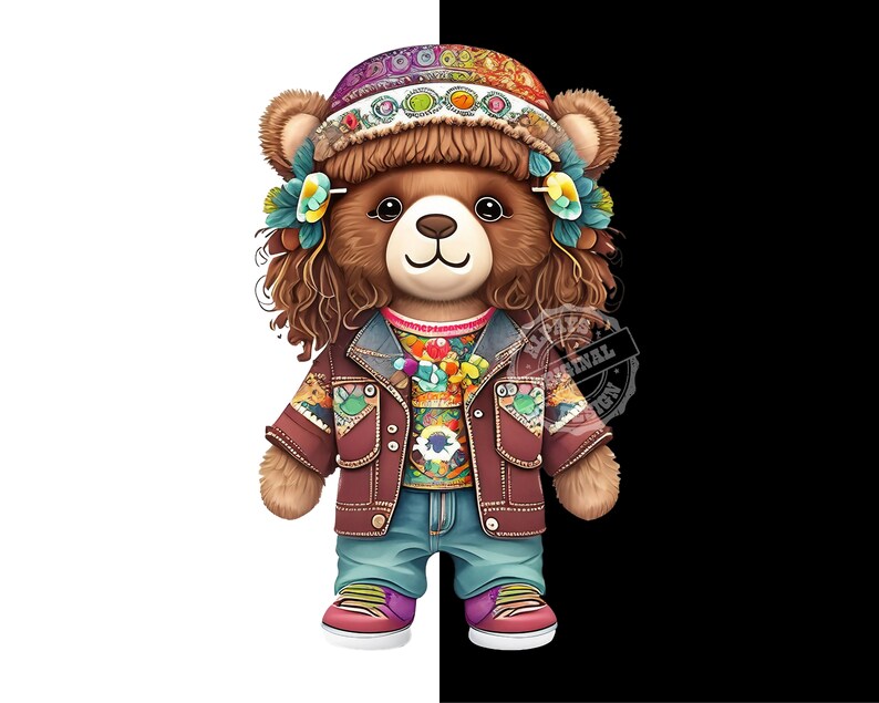Hippie Teddy Bear Png Files for Sublimation Shirt Png Dtf Design Shirt ...