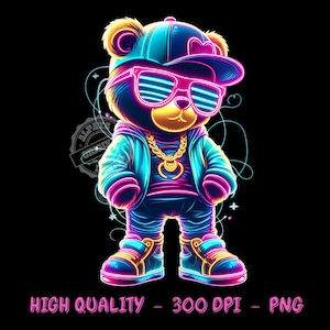 Neon Teddy Bear Png for Shirt Design Digital Printing for Colorful Png ...