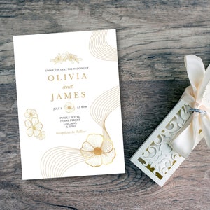 Gold Flower Wedding Invitation Template, Editable Digital Invite - Etsy