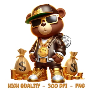 Dollars Teddy Bear PNG, Graffiti Sublimation Design (digital Download ...