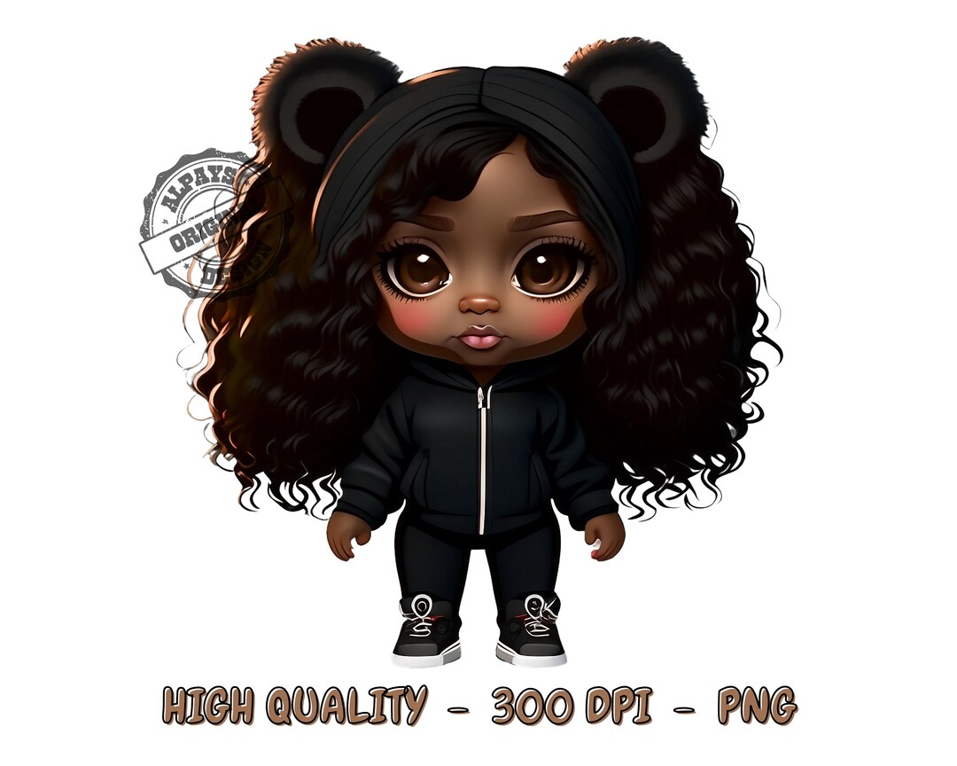 Long Hair Black Girl Png Files for Sublimation, Sporty Dressed Black Girl, 300 Dpi Png, Curly ...