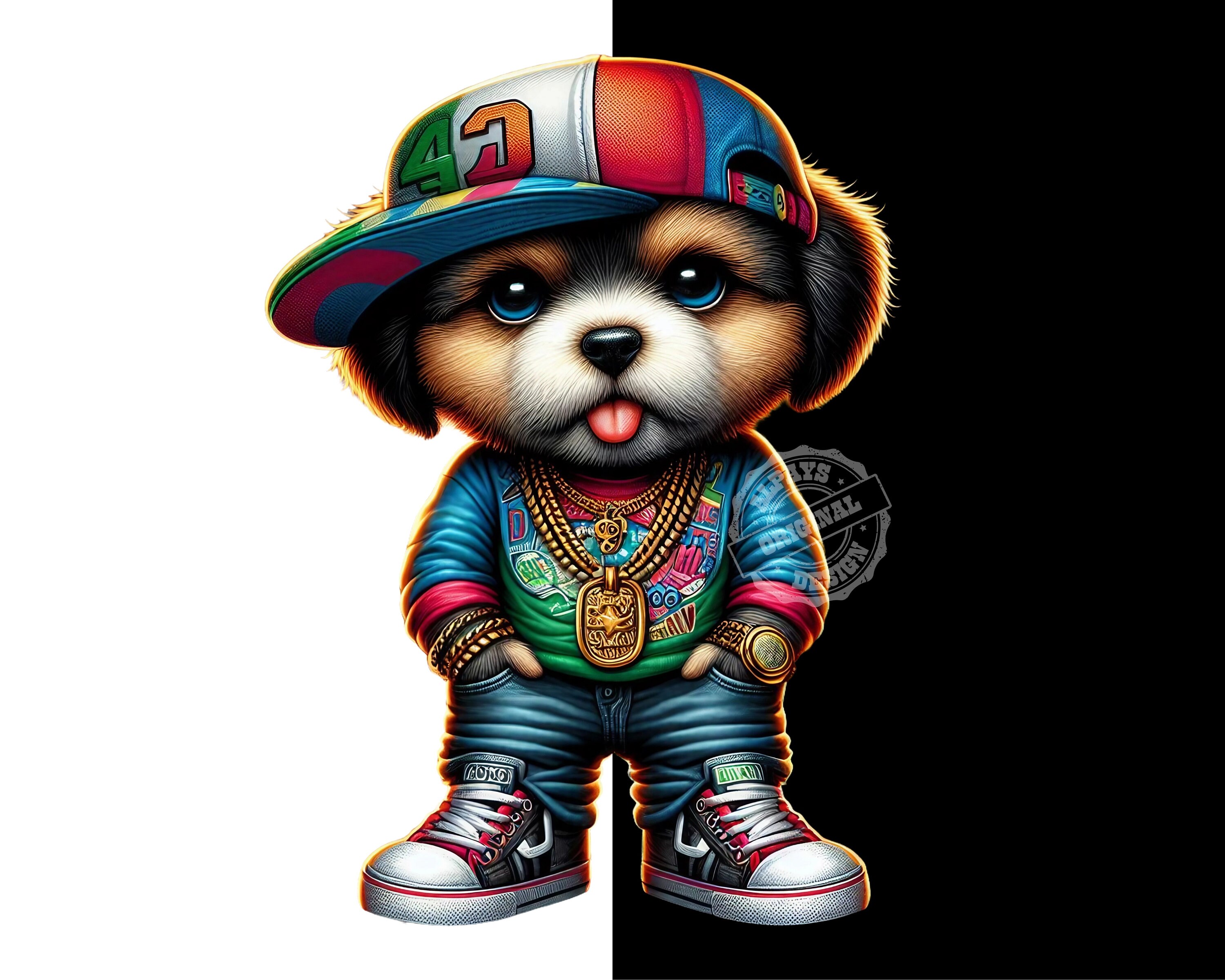 Dog PNG File in Hip Hop Style for Kids, Puppy Sublimation Design for ...