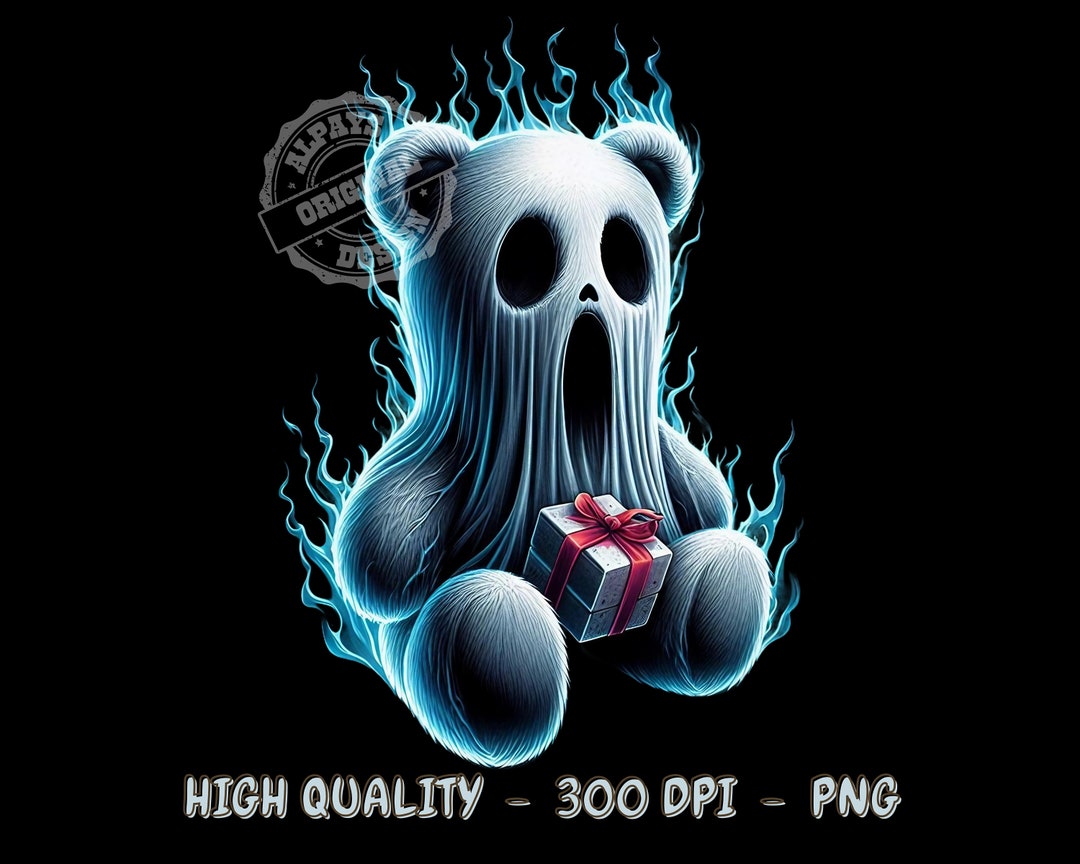 Ghost Teddy Bear PNG File for Tshirt Design, Blue Flame PNG, Cute Teddy ...