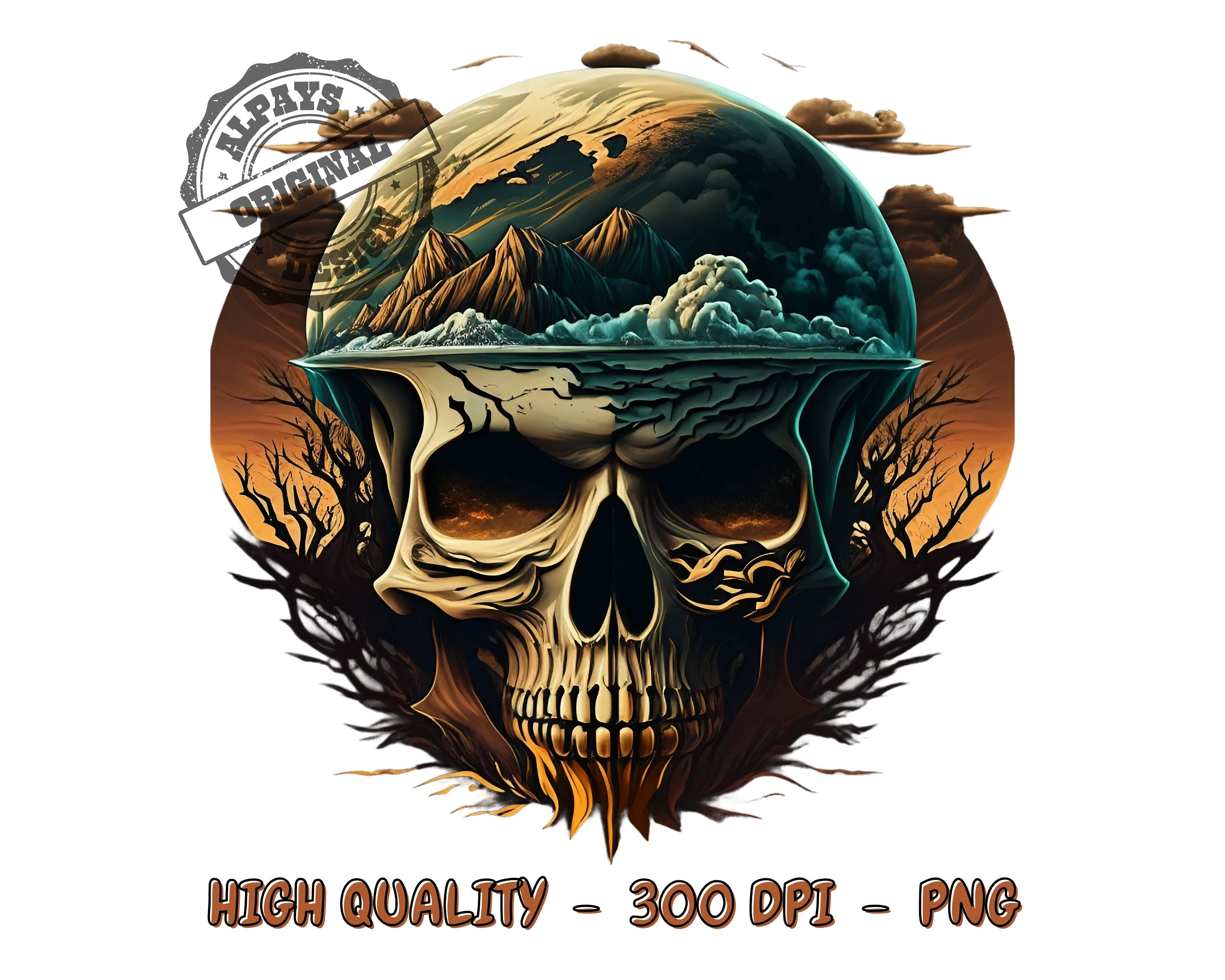Earth Skull Png Files for Sublimation Dtf Shirt Sublimation Digital ...