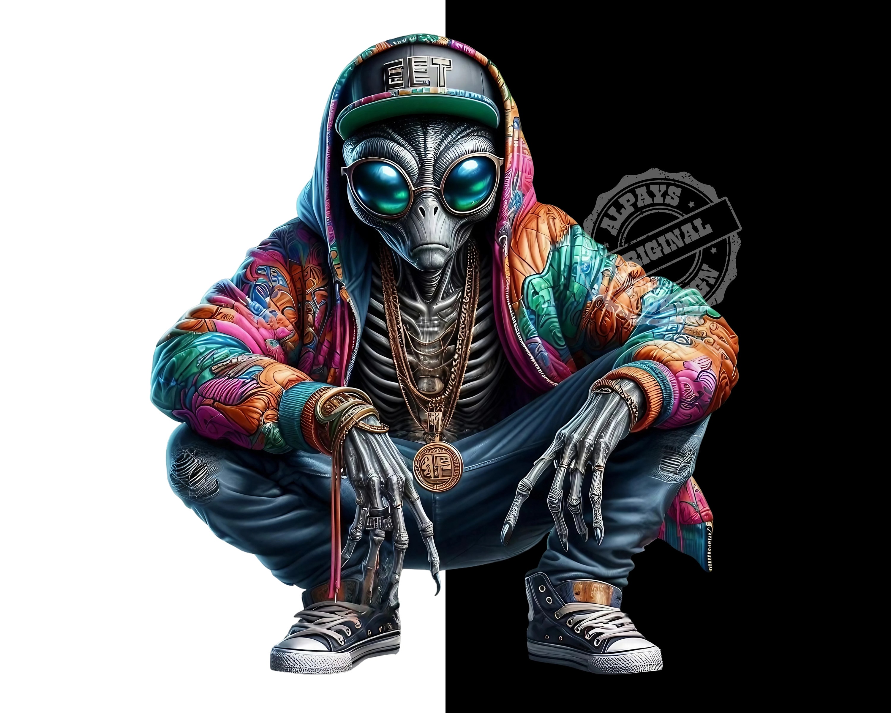 Hip Hop Alien PNG Files for Sublimation, Alien Wearing Hoodie, Alien ...