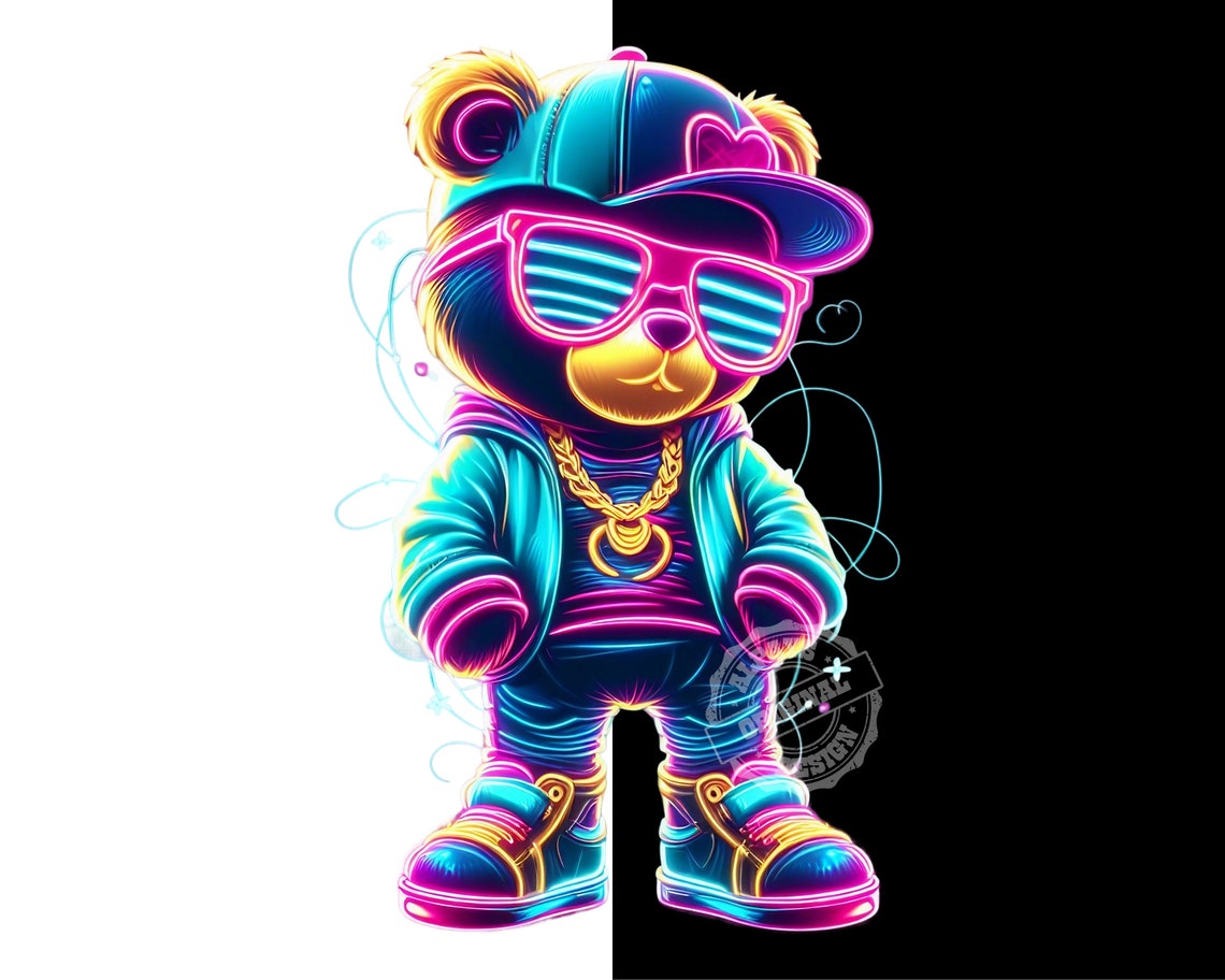 Neon Teddy Bear Png for Shirt Design Digital Printing for Colorful Png ...