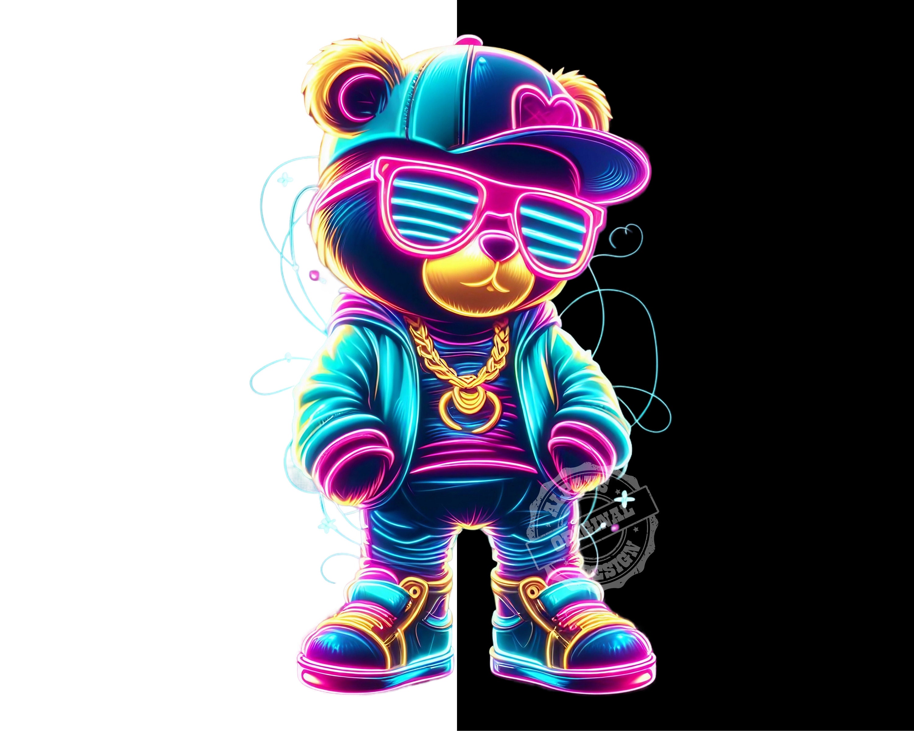 Neon Teddy Bear PNG, Colorful Design for Dtf/sublimation (digital ...