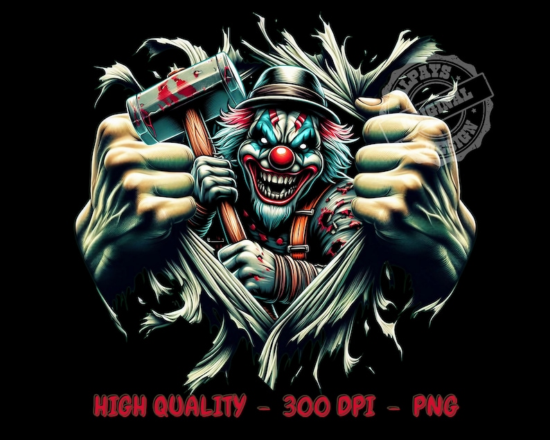 3D Crazy Clown PNG, Sledgehammer Design, Sublimation, DTF (digital ...