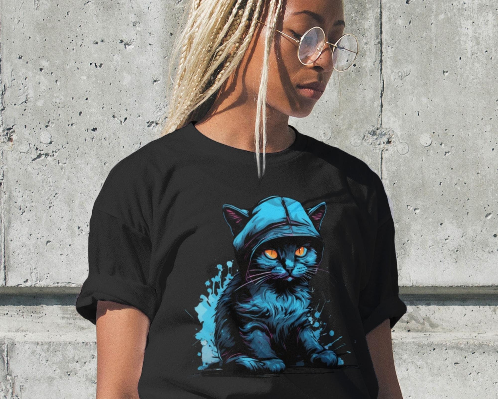 Blue Cute Cat Shirt Png Files for Sublimation Shirt Designs Streetwear ...